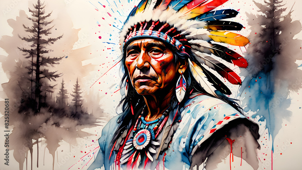 Portrait of a chief. With dignity, the native chief bears the weight of ...