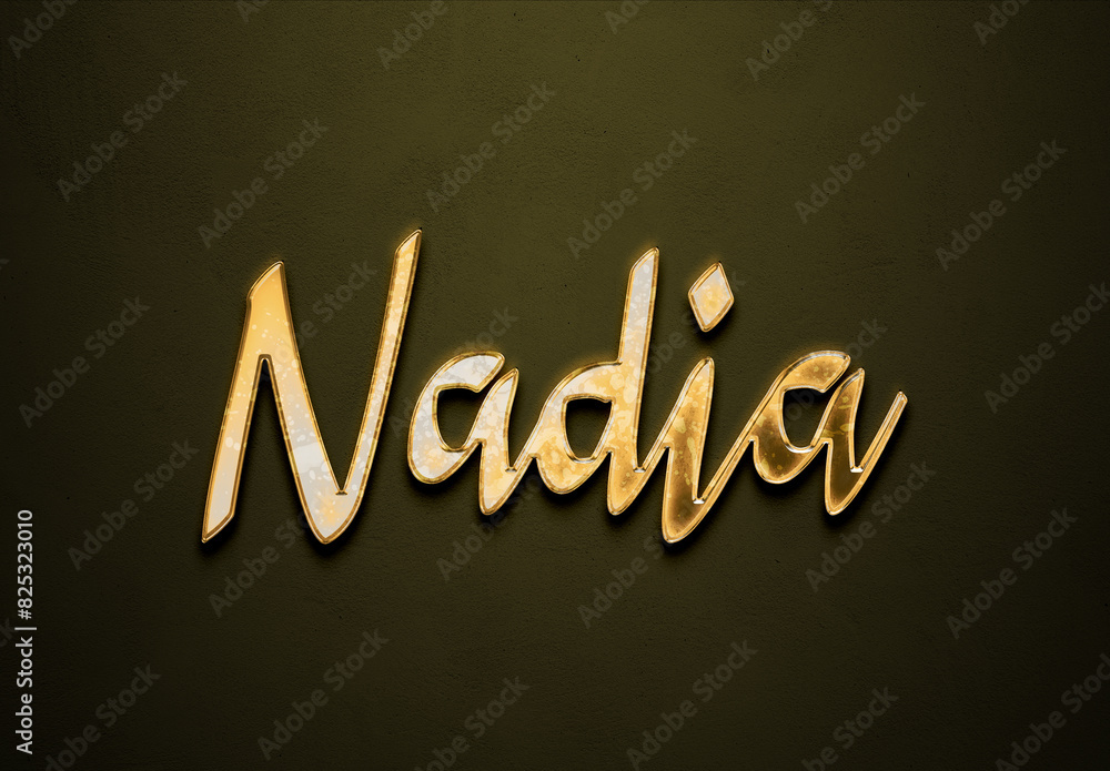 Old gold text effect of Arabic name Nadia with 3D glossy style Mockup ...