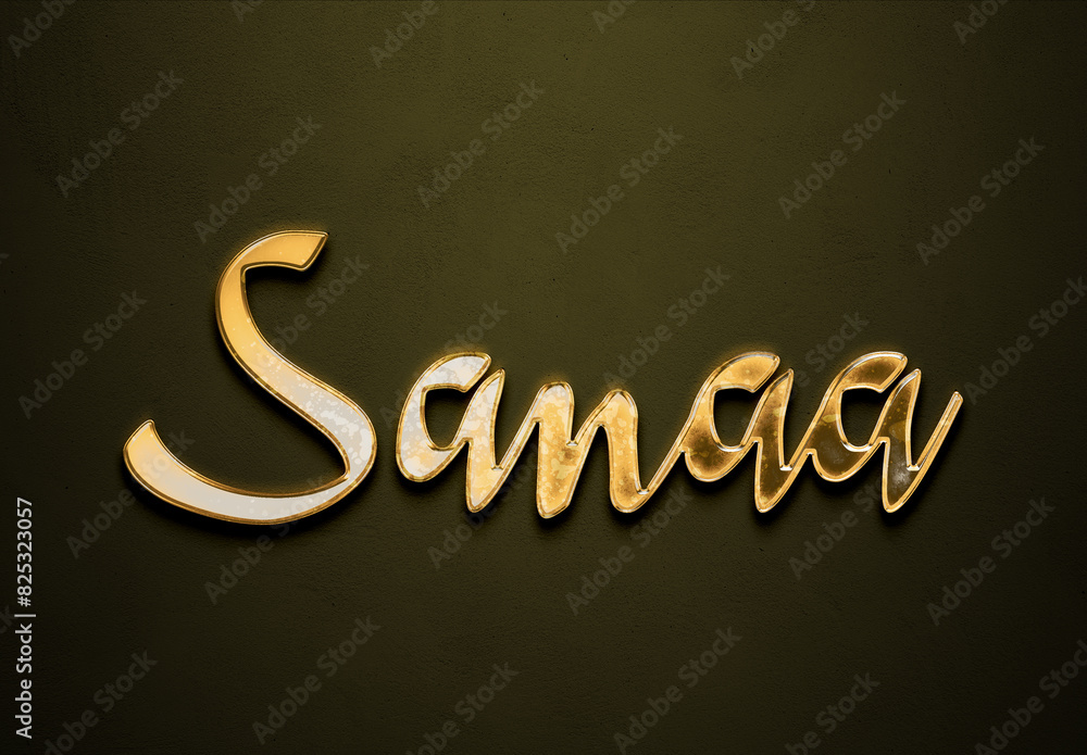 Old gold text effect of Arabic name Sanaa with 3D glossy style Mockup ...