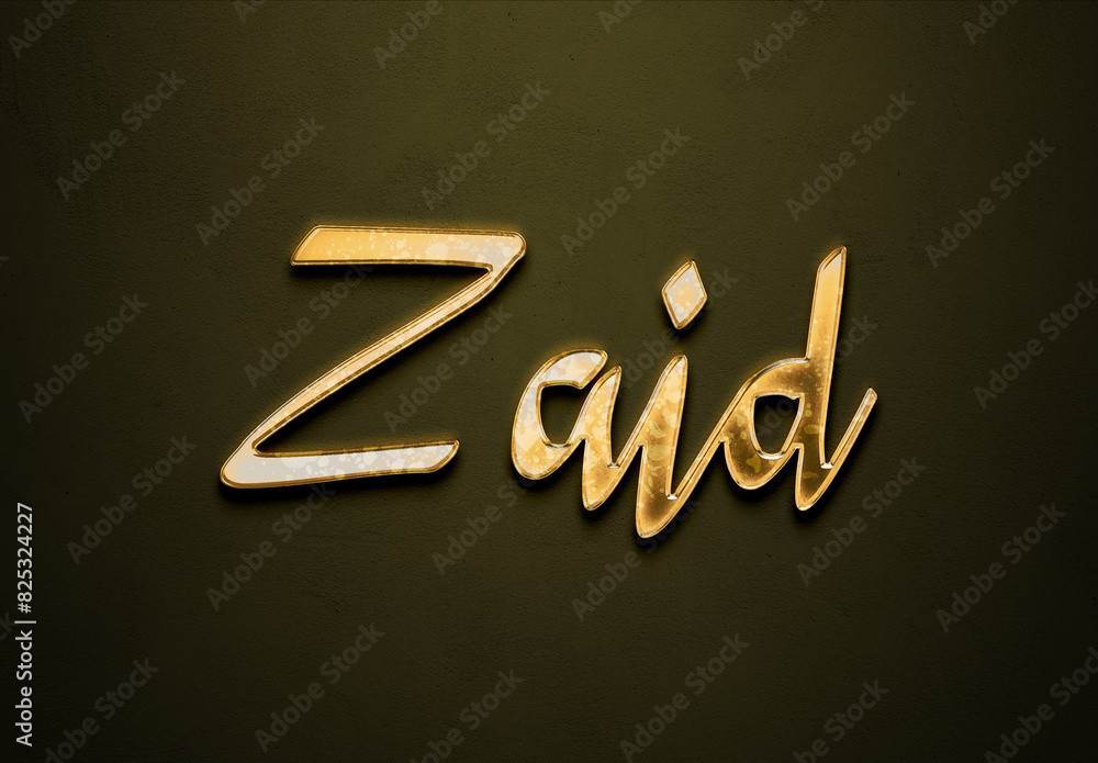 Old gold text effect of Arabic name Zaid with 3D glossy style Mockup ...