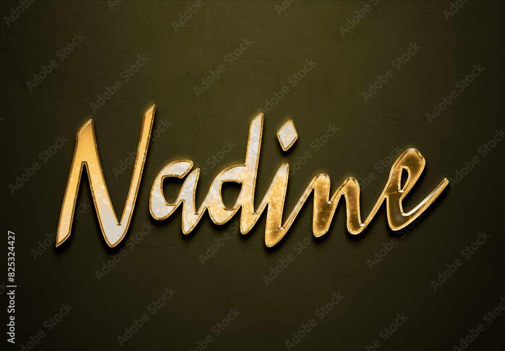 Old gold text effect of Arabic name Nadine with 3D glossy style Mockup ...
