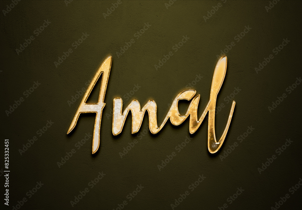 Old gold text effect of Arabic name Amal with 3D glossy style Mockup ...