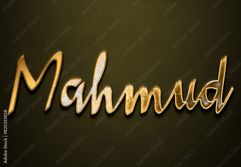 Old gold text effect of Arabic name Mahmud with 3D glossy style Mockup ...