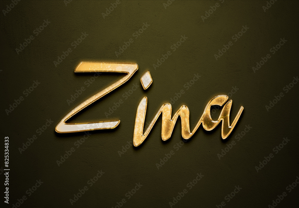 Old gold text effect of Arabic name Zina with 3D glossy style Mockup. Stock Illustration | Adobe ...