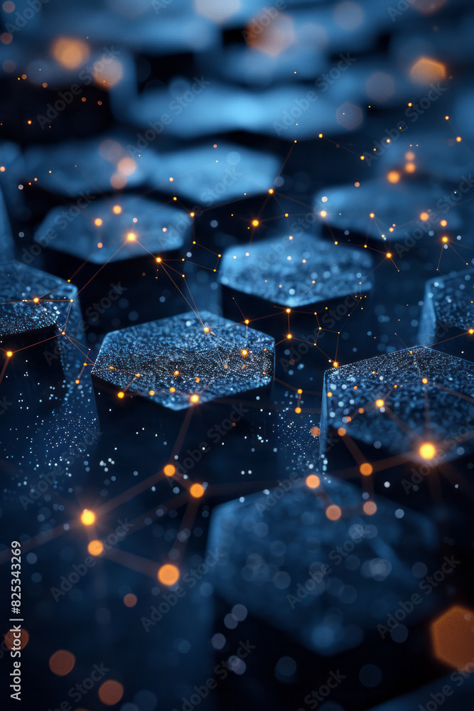 Abstract Isometric Hexagonal Grids With Molecular Icons Creating A Cohesive Design Stock