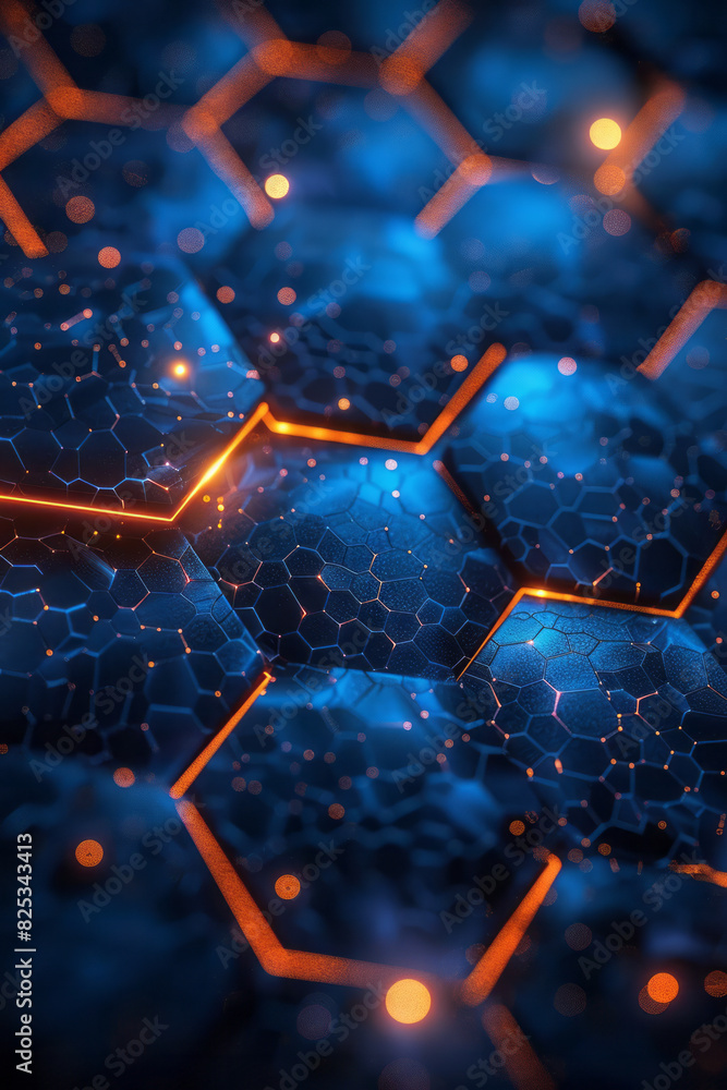 Abstract Isometric Hexagonal Grids With Molecular Icons Creating A Cohesive Design Stock