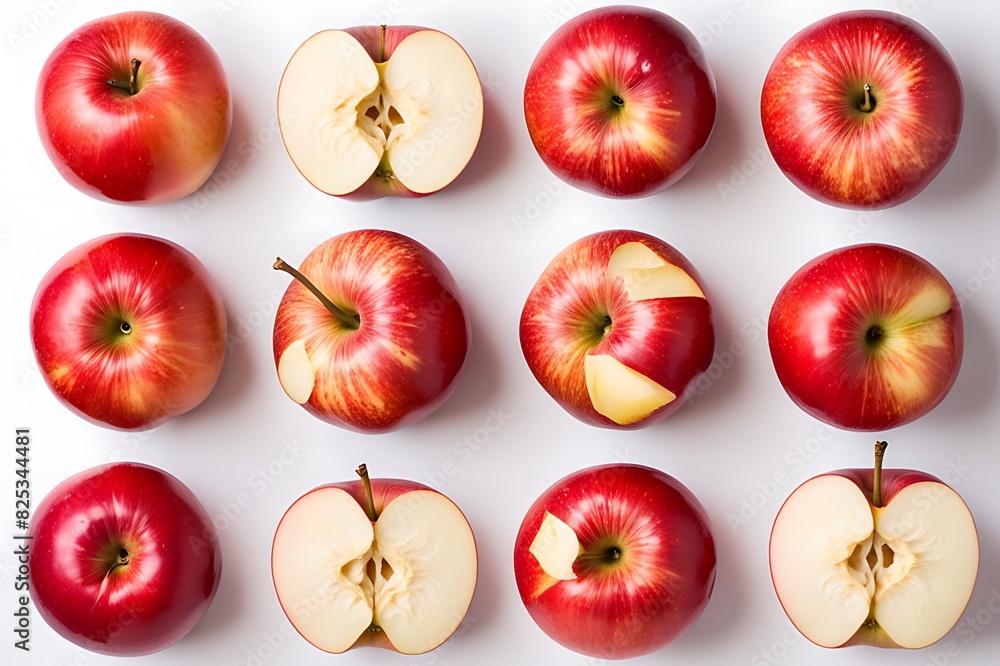 Red Apples Assortment: Whole, Sliced, and Halved Apples Displayed from ...