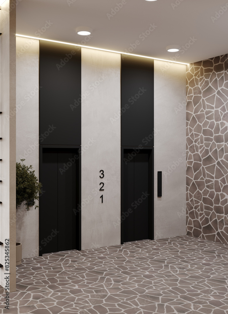 Entrance with two elevators Stock Photo | Adobe Stock