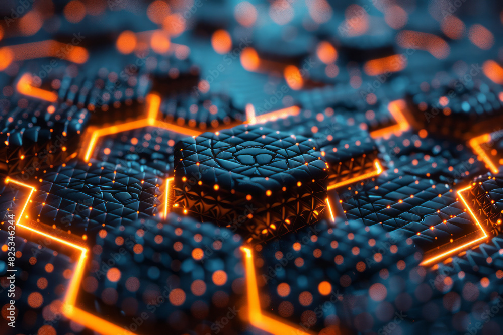 Abstract Isometric Hexagonal Grids With Technology Icons Creating A Cohesive Design Stock