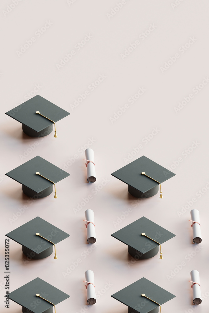 Multiple Graduation Caps and Diplomas Pattern Stock Photo | Adobe Stock