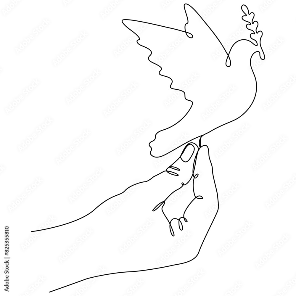 Continuous line drawing hands with flying dove with olive branch. Peace ...