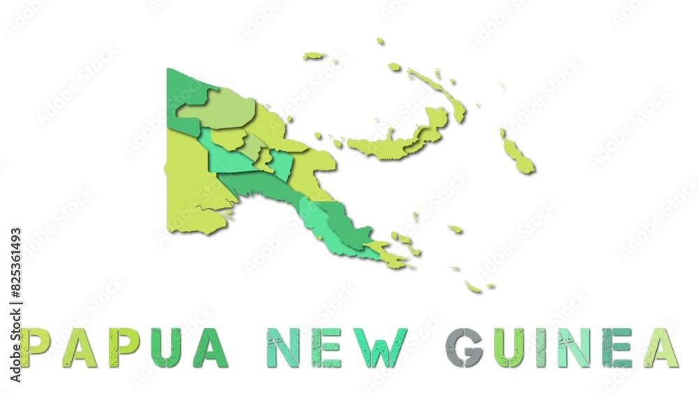 Papua New Guinea map with paper regions. Animated country map growing ...