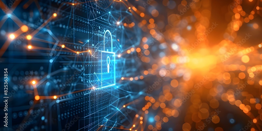 Network interface with lock symbol and data encryption visuals for ...