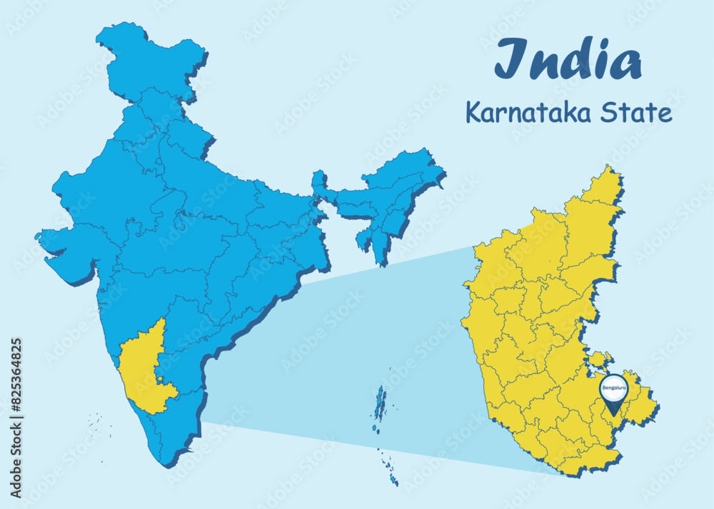 Karnataka locator map showing District and its capital. Karnataka India ...
