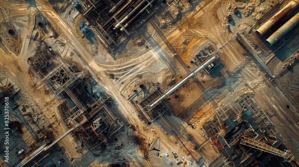 An aerial view showing extensive construction activity at an industrial ...