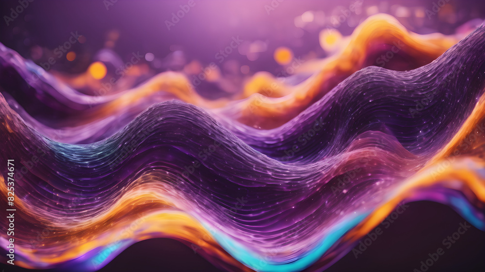 Purple water wave background with bubbles. A bokeh design with glowing light and glitter, this ...