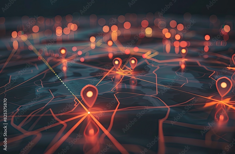 A Digital Map Featuring Interconnected Location Pins Symbolizing Global Network Connectivity