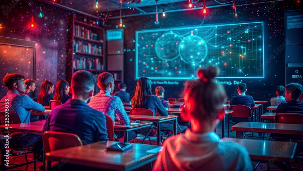 A modern digital classroom with interactive whiteboards, online ...