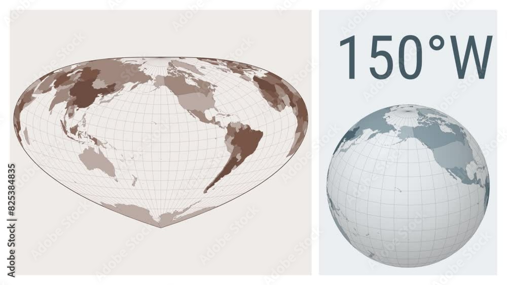 World Map Animation. Bottomley projection. Colored countries style ...