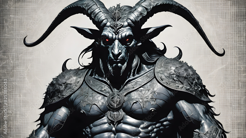 The goat headed Baphomet, surrounded by pentagrams and sigils, embodies ...