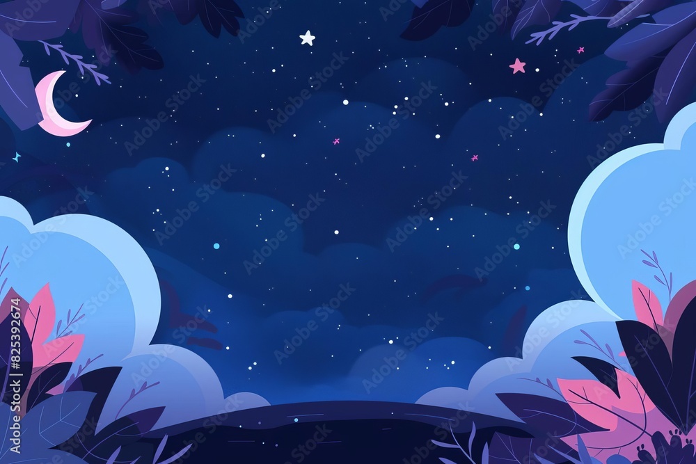starry night sky with empty frame for text flat design universe ...