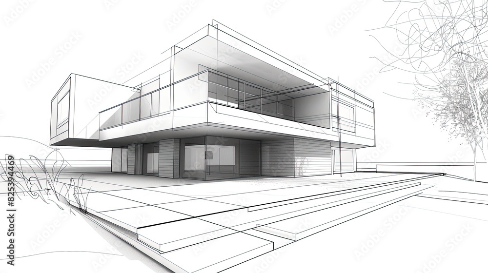 Illustration of modern houses and building plans with drawings ...