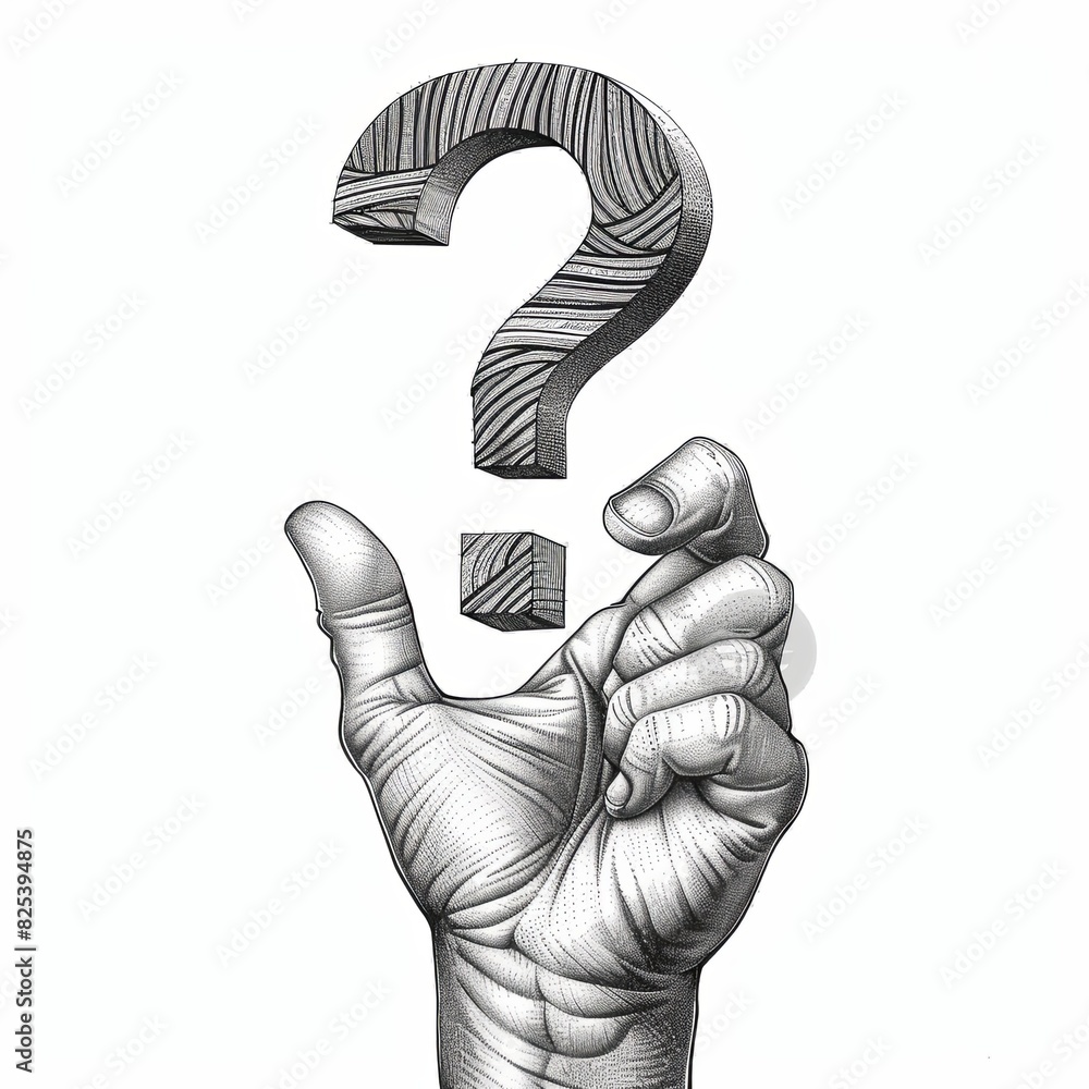 A hand holding a question mark. Searching for answers. Time to think ...