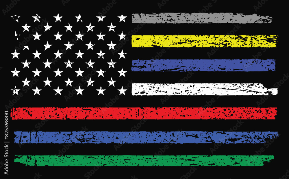 First Responder American Flag With Awareness Colors In Stars And ...