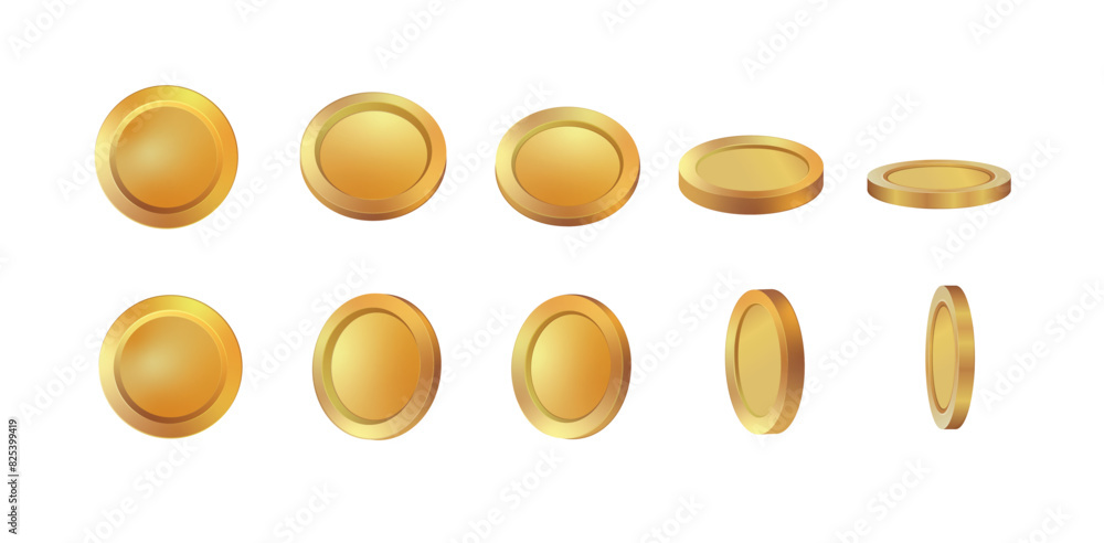 beautiful gold realistic coins from different angles Stock Vector ...