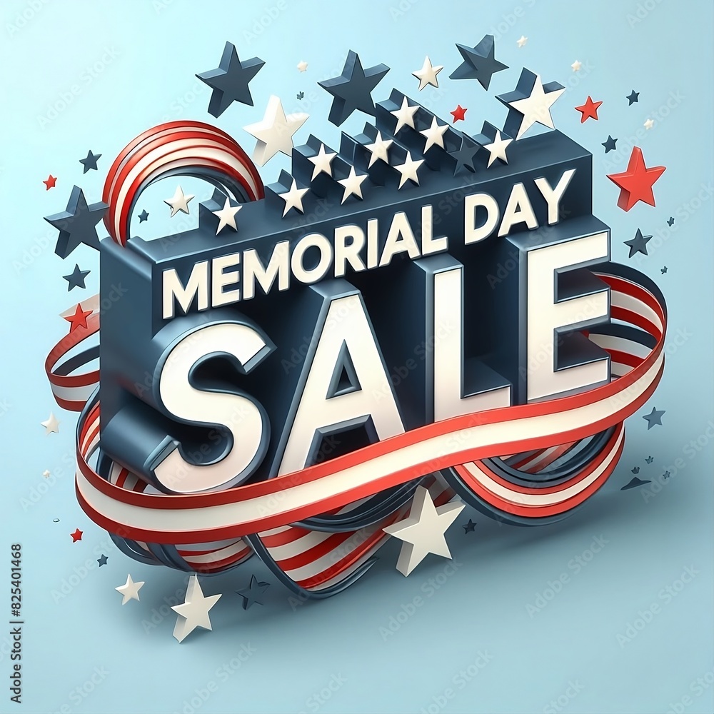 Memorial Day Sale 3d Side Stars design concept background with space ...