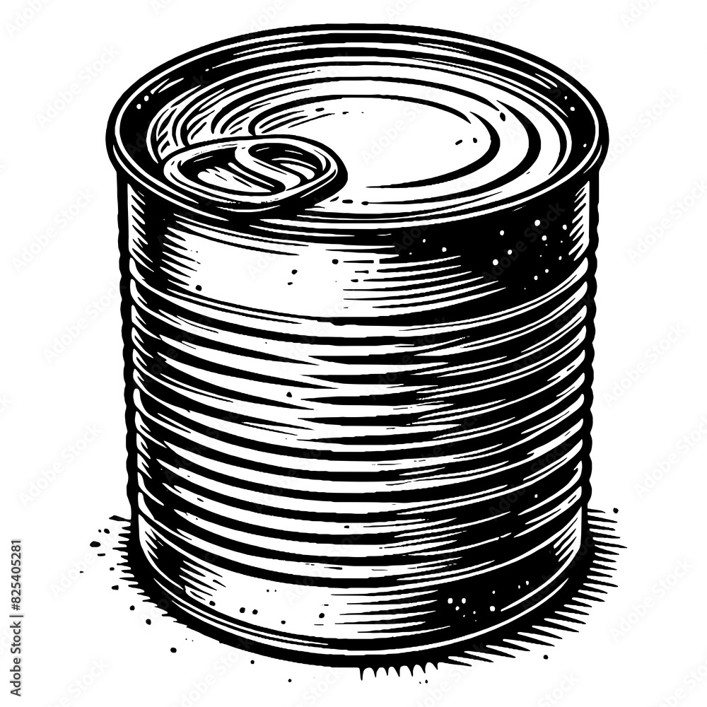 vintage tin can, depicting its textured surface and classic pull-tab ...