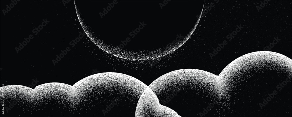 Star and planet in space. Futuristic landscape, with noise texture ...