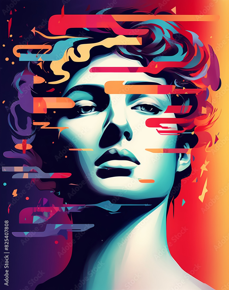 Poster of a statue head and geometric shapes antique woman of hyper ...