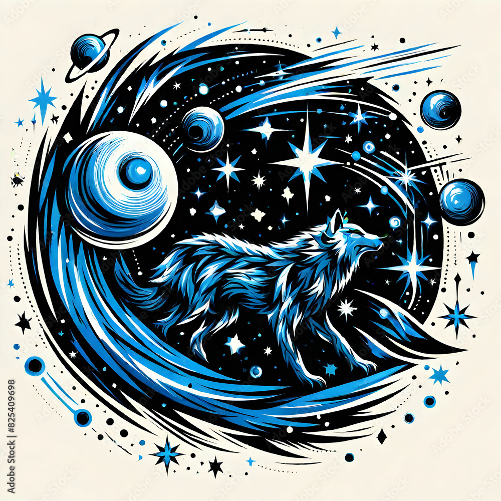 “Estrelas e Pontos: O Lobo que Traça o Mapa do Cosmos" Stock ...