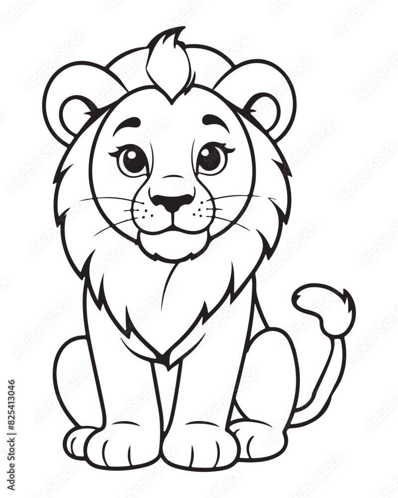 Cute Lion Coloring Pages for kids, Lion cartoon vector, Lion ...