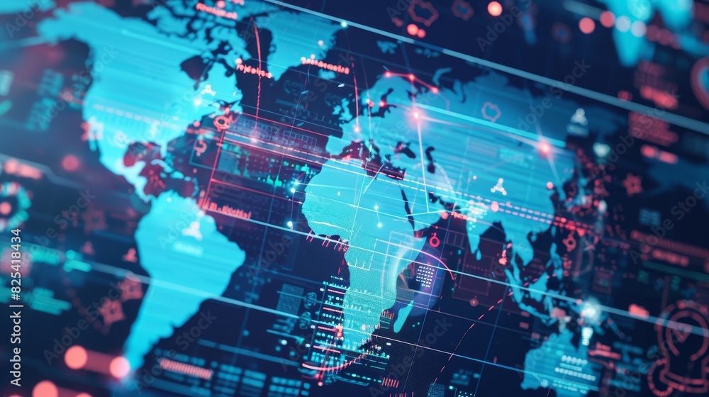 A digital map showing the spread of a global pandemic with statistics ...