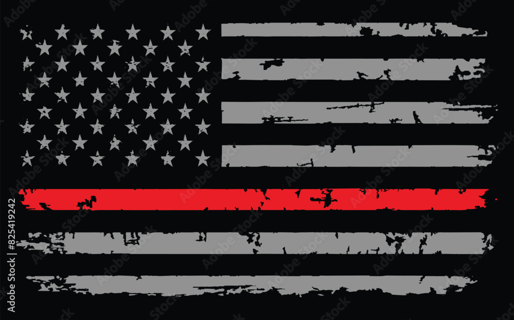USA Flag With Red Line - Symbol Firefighters. Vector EPS 10 Stock ...