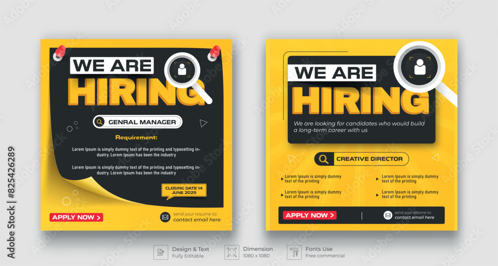 We are hiring job vacancy social media post banner design template. we ...