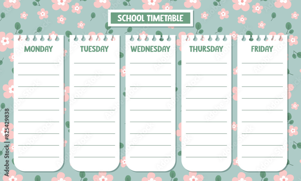 Cute kawaii printable school timetable with pastel floral background ...