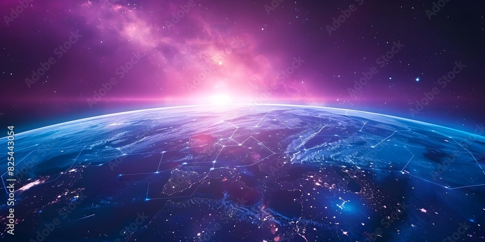 ภาพประกอบสต็อก Satellites capture digital data transmissions connecting ...