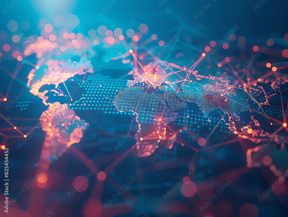 Abstract blue world map with glowing connection lines representing ...