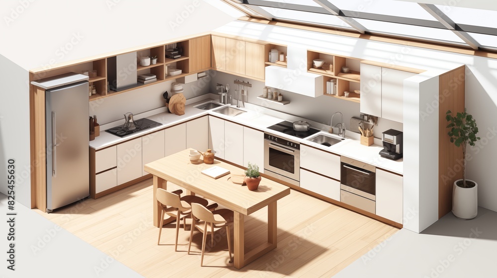 Isometric Vector of Muji House Kitchen with Skylights A Muji house ...