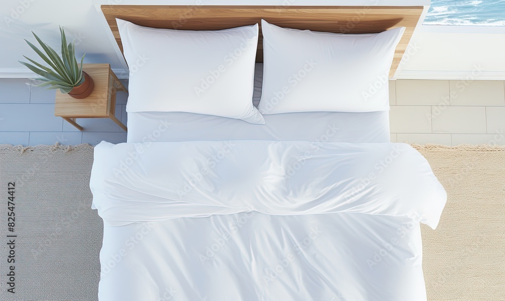 Double bed with white bedding top view Stock Illustration | Adobe Stock