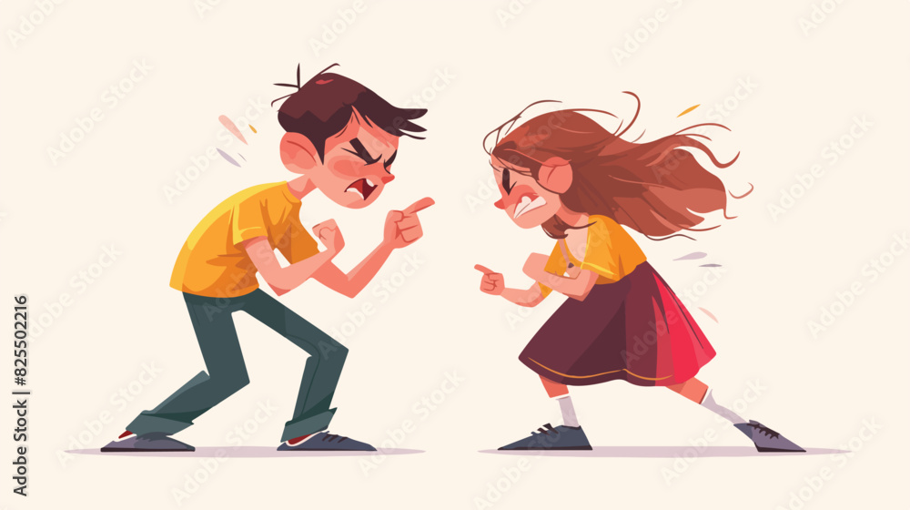 Cartoon boy and girl taunt and mock each other angr Stock Vector ...