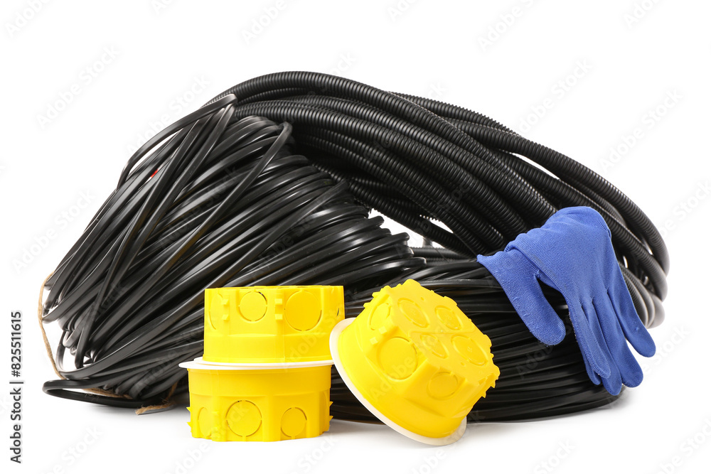 Rolled cables, flexible conduit tube, electrical junction boxes and ...