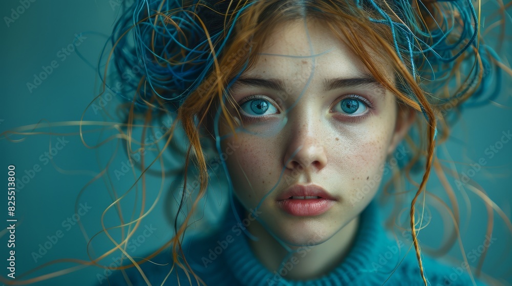 Image of a confused woman with a tangled brain created using a collage ...