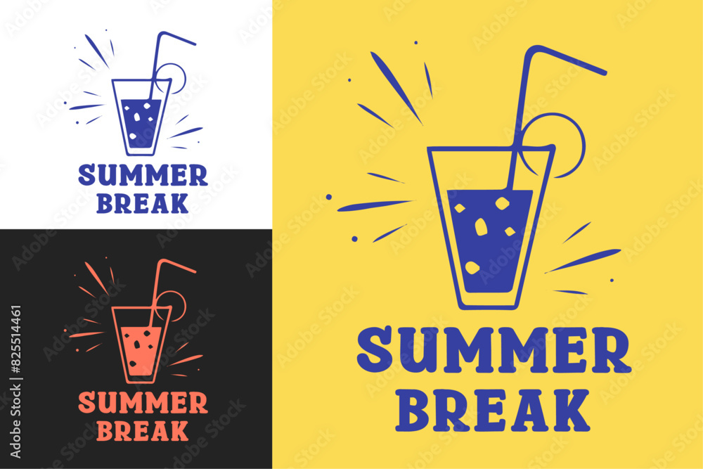 Summer break lettering badge poster design. Aesthetic illustration for ...