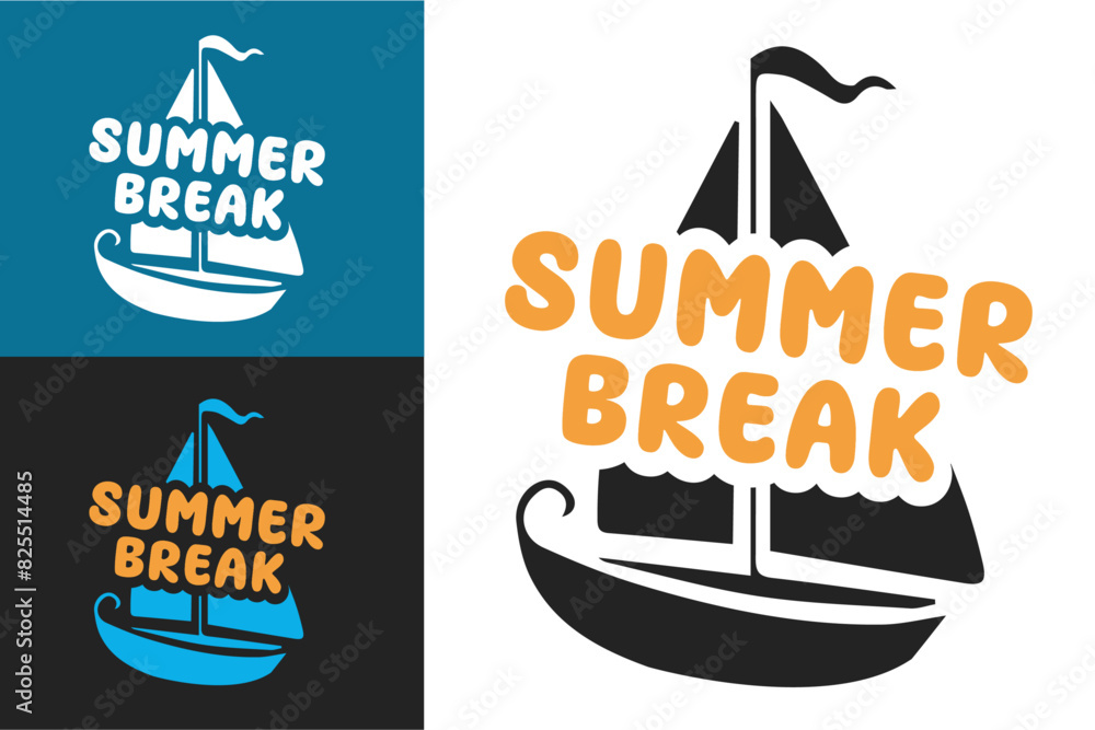 Summer break lettering badge poster design. Aesthetic illustration for ...