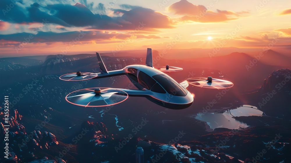 future of urban mobility sleek evtol aircraft soaring over breathtaking ...
