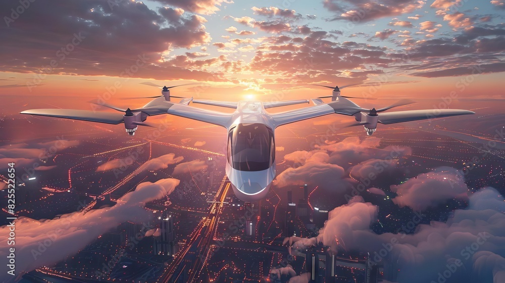 future of urban mobility sleek evtol aircraft soaring over breathtaking ...